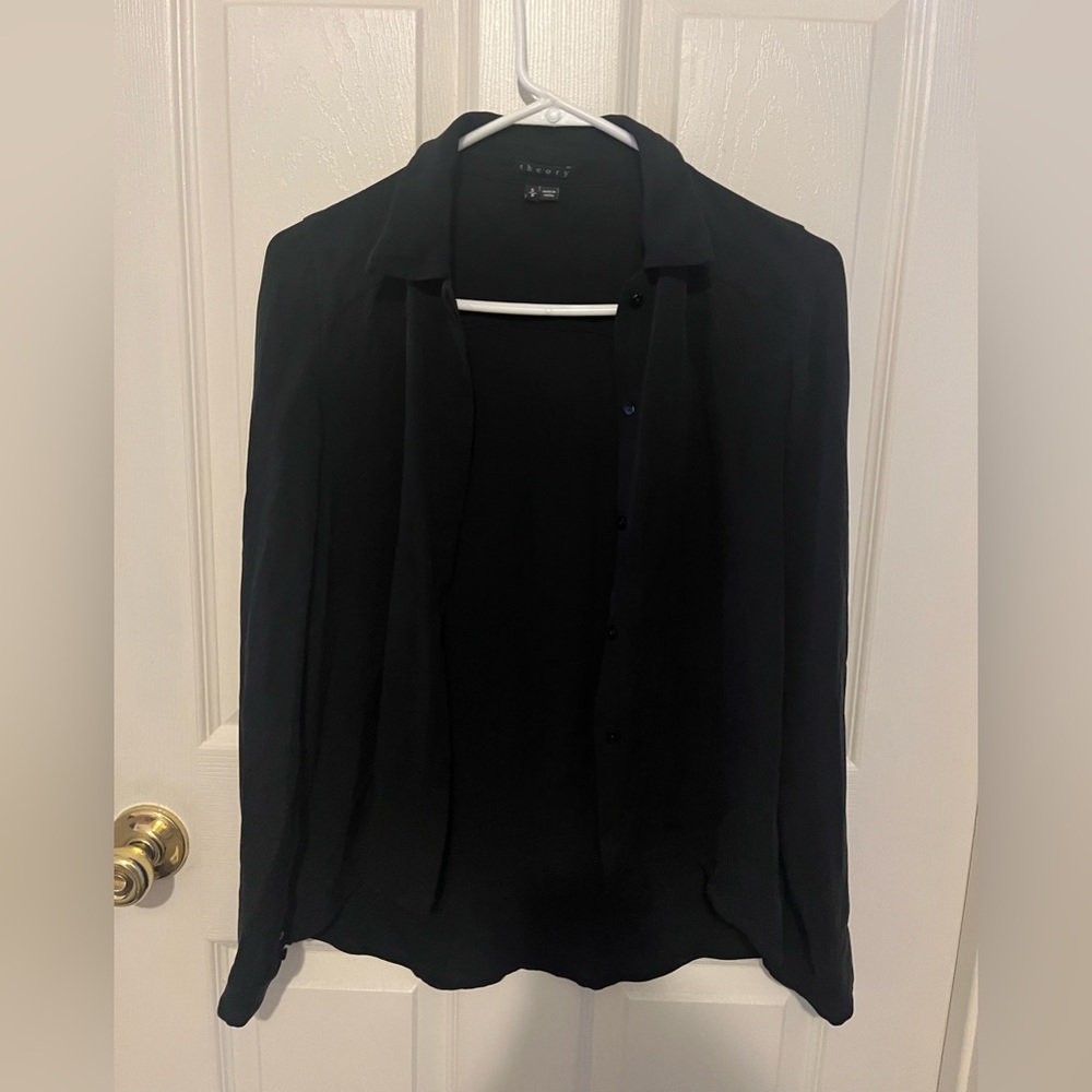Theory Black Silk Button Down - Gem